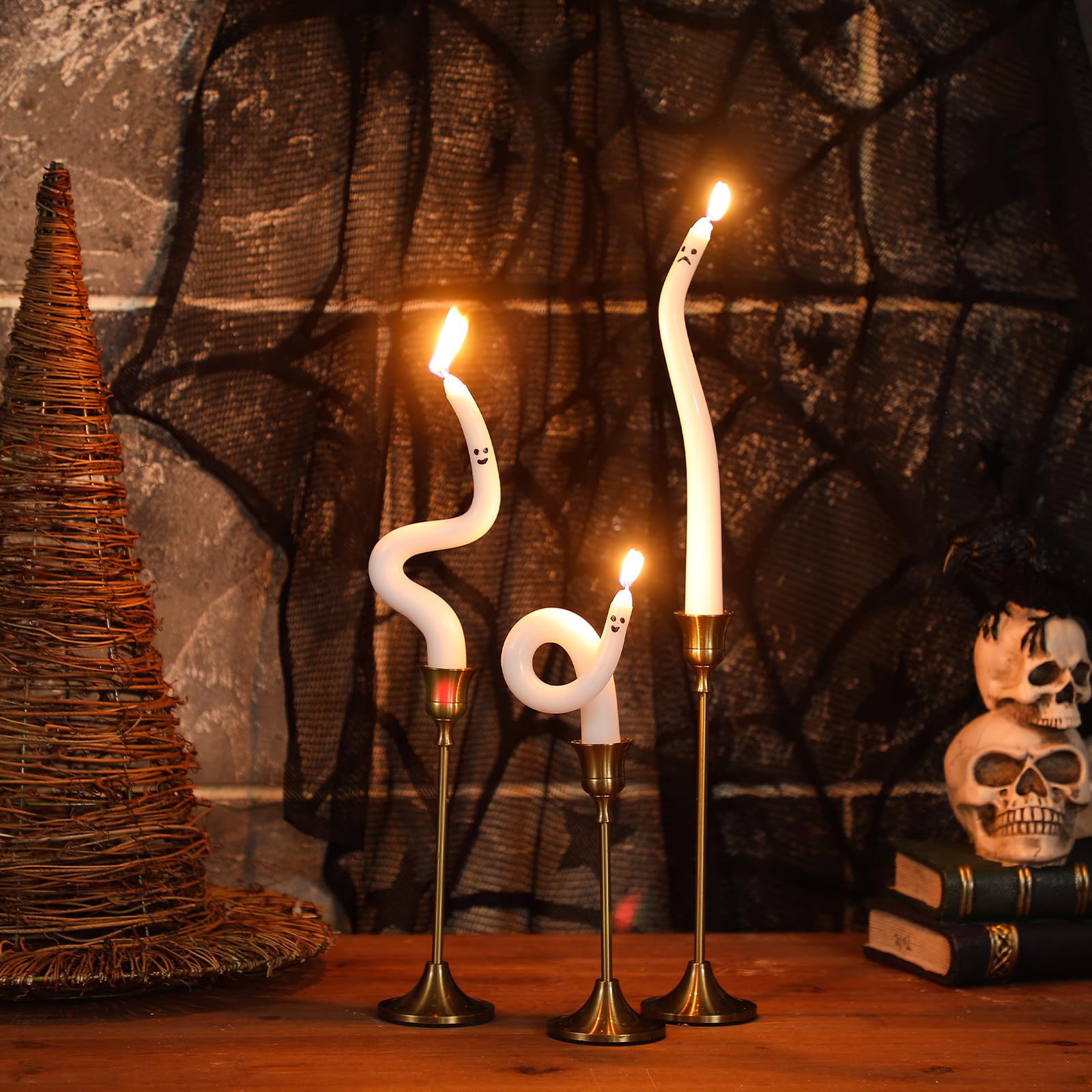 Conelist 5 Pack Halloween Ghost Candles Spiral Unscented White Candles Twisted Taper Candlesticks Halloween Decor Candle for Home Ghost Spooky Decor Halloween Party Dinner Table Birthday Decorations