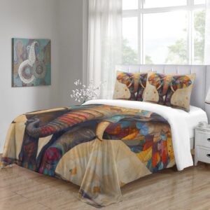 Colorful Elephants Comforter Covers 3D PrintedBeautiful Elephant Bedding Set Quilt Cover Duvet Cover for Childrens And Adults 3 Pieces with Pillowcases Microfiber with Zipper Closure Super King（260x22