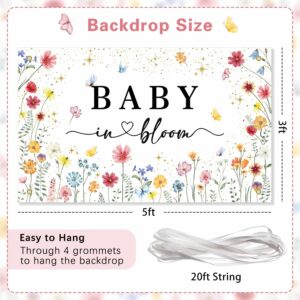 Baby in Bloom Backdrop Banner Baby Shower Decorations for Girls, Large Size 3 x 5Ft Wildflower Baby in Bloom Backdrop Banner Party Supplies