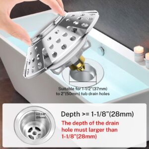 MGT Bathroom Sink Stopper Tub Drain Hair Catcher Tub Plug Pop Up Tub Drain Stopper Stainless Steel Bathroom Tub Stopper for 1 1/2 to 2 in Bath Drain Hole Bathtub Stopper Replacement