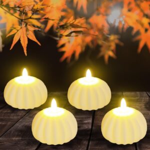 4 pcs fall decorations for home pumpkin simulation led candle light warm light halloween autumn thanksgiving day party decoration for home table garden night decoration indoor and outdoor