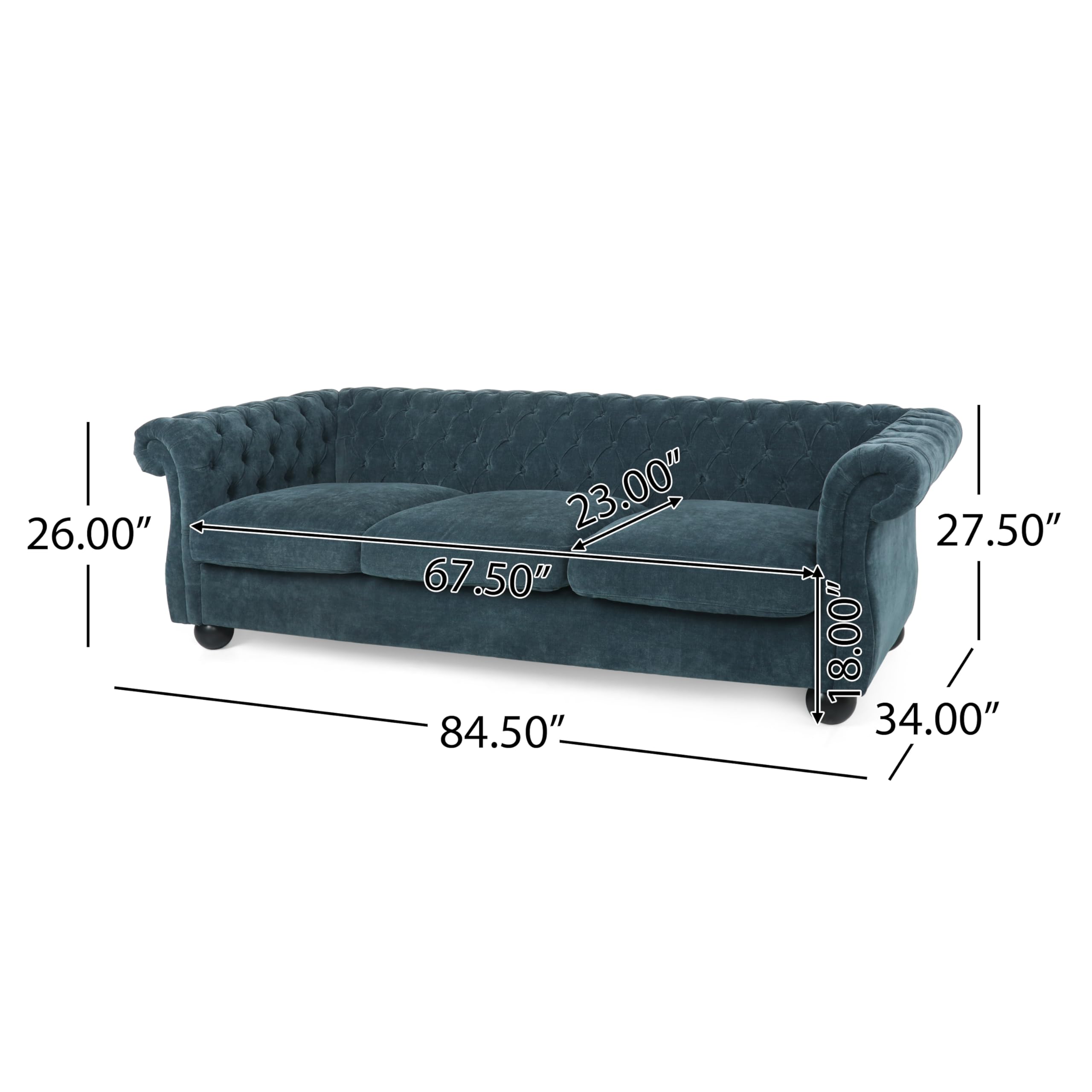 Merax 3-Seat Sofa with Wooden Legs and Tufted Backrest for Living Room, Blue