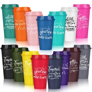 pickmesh 15 pcs employee appreciation gift thank you gift for team 16oz plastic coffee cup with lid inspirational tumbler travel mug for coworker staff teacher christmas (colorful)