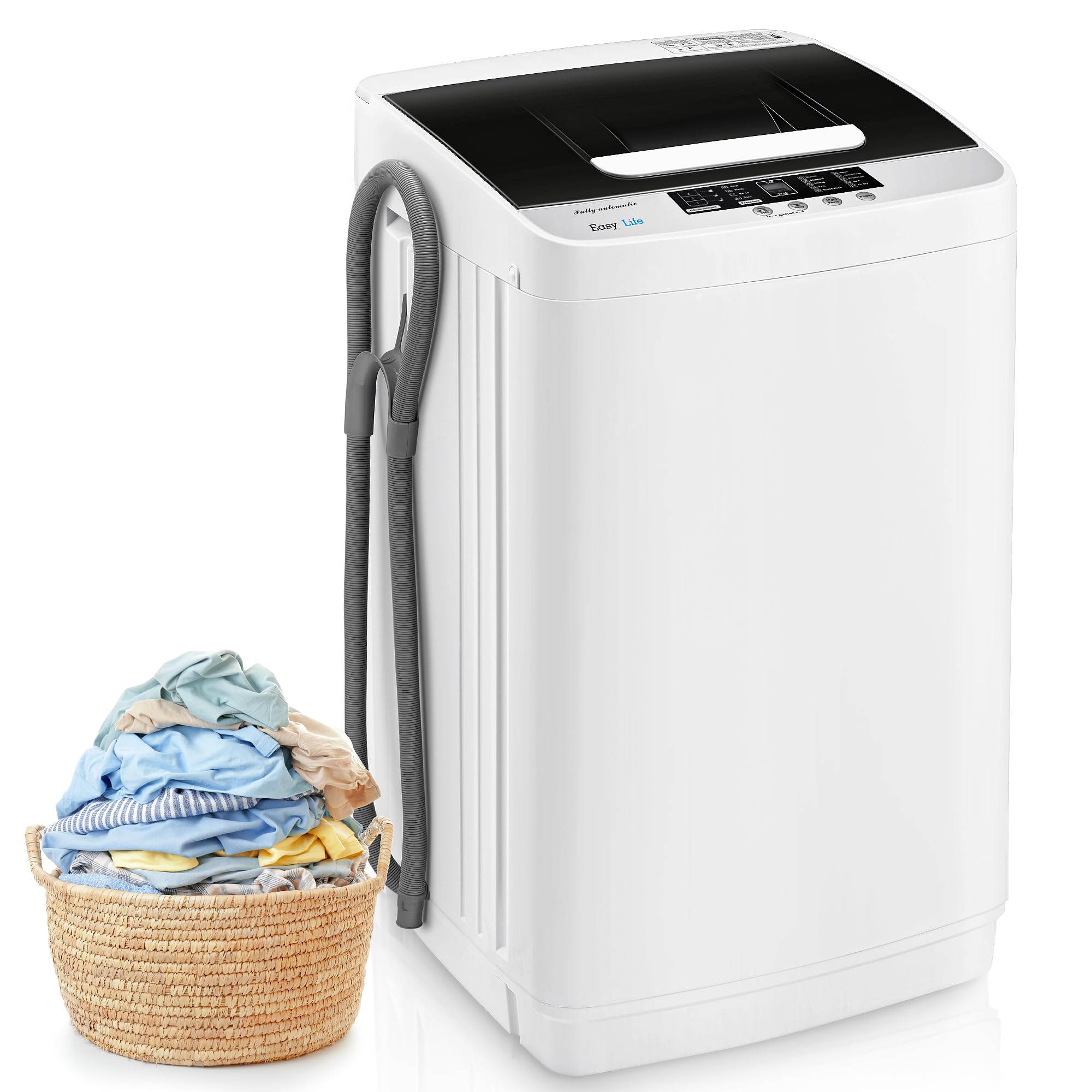 Kasunpul 0.9cu.ft Full Automatic Washer, Small Portable Washing Machine with 10 Wash Programs, Built-in Drain Pump and LED Display, Compact Laundry Washer Spinner for Apartment, RV, Dorm