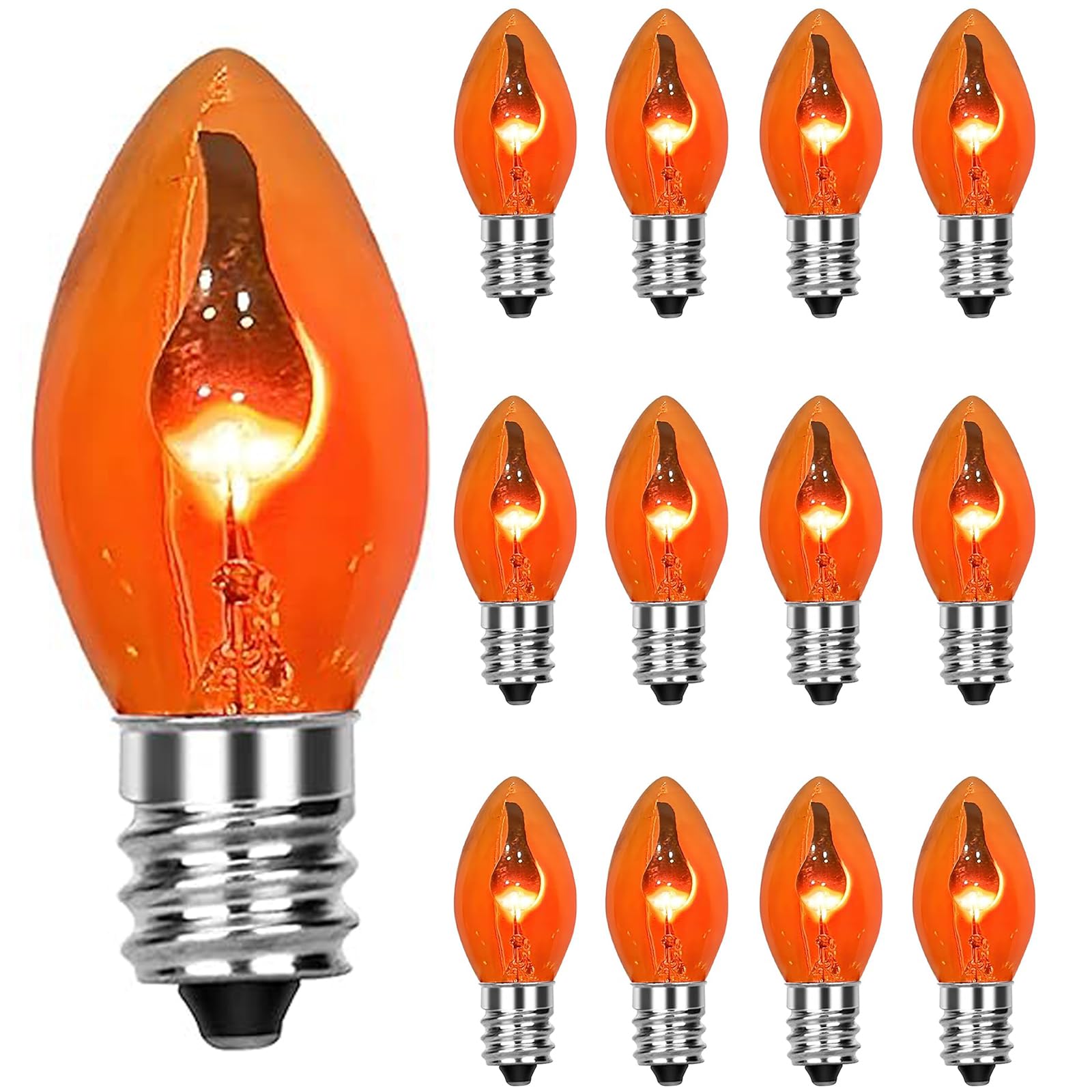 brianvikey 12 Pack Orange Flame Light Bulbs,C7 Mini Orange Lights Halloween Flickering Light Bulbs,1 Watt 120V E12 Base for Outdoor Use,Pendants, Wall Sconces,Christmas Light String