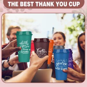 Pickmesh 15 Pcs Employee Appreciation Gift Thank You Gift for Team 16oz Plastic Coffee Cup with Lid Inspirational Tumbler Travel Mug for Coworker Staff Teacher Christmas (Colorful)