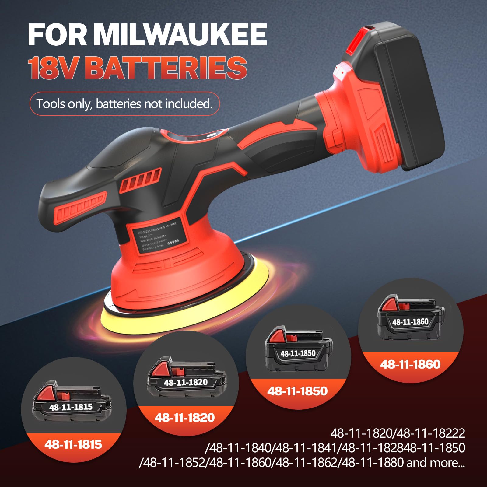 Cordless Car Buffer Polisher for Milwaukee 18V Max Battery, Orbital Polisher with 8 Variable Speed, Brushless Motor Car Buffer, Power Polisher for Car Detailing/Polishing/Waxing (Tool Only)