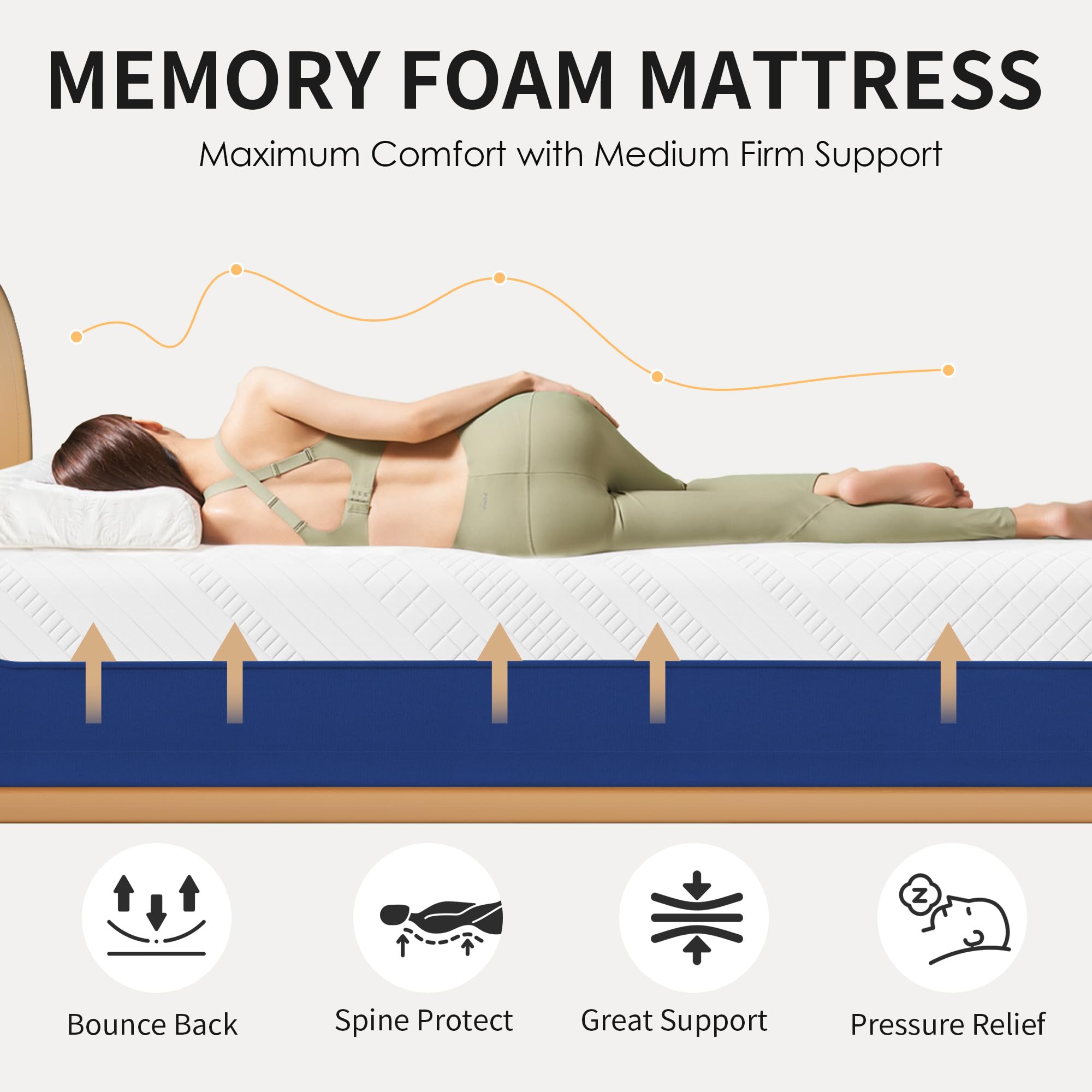 Memory Foam Mattress,12 Inch Queen Mattress in A Box,Green Tea Gel Infused Mattress Medium Firm,Fiberglass Free with Washable Breathable Fabric Cover,CertiPUR-US Certified,120 Nights Risk-Free Trial