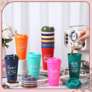 Pickmesh 15 Pcs Employee Appreciation Gift Thank You Gift for Team 16oz Plastic Coffee Cup with Lid Inspirational Tumbler Travel Mug for Coworker Staff Teacher Christmas (Colorful)