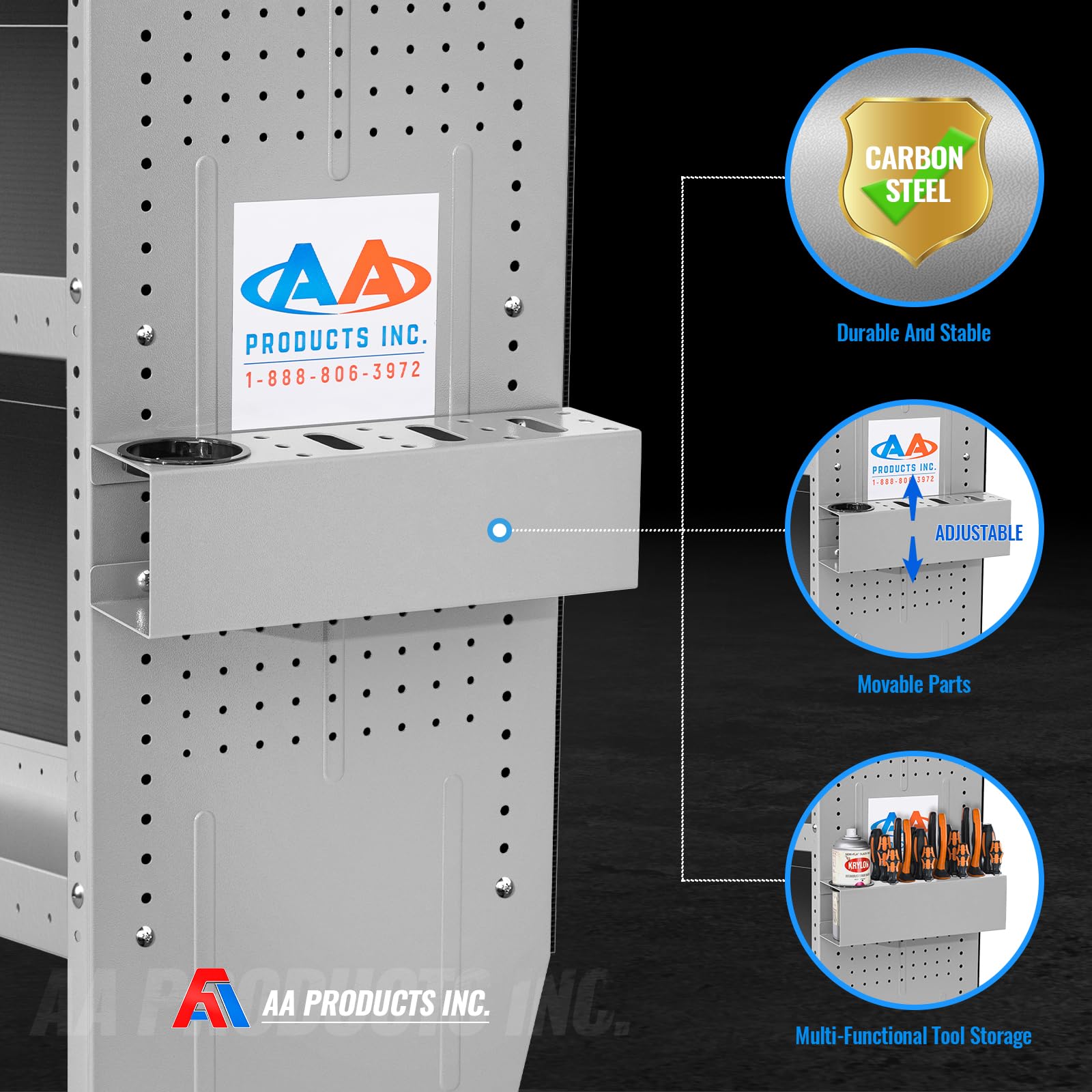 AA Products P-SH-Screwdriver Rack 13"W Steel Tool Holder Rack Designed for 13'' D Van Shelving Storage Rack to Storage Screwdrivers, Pliers and Spray Can