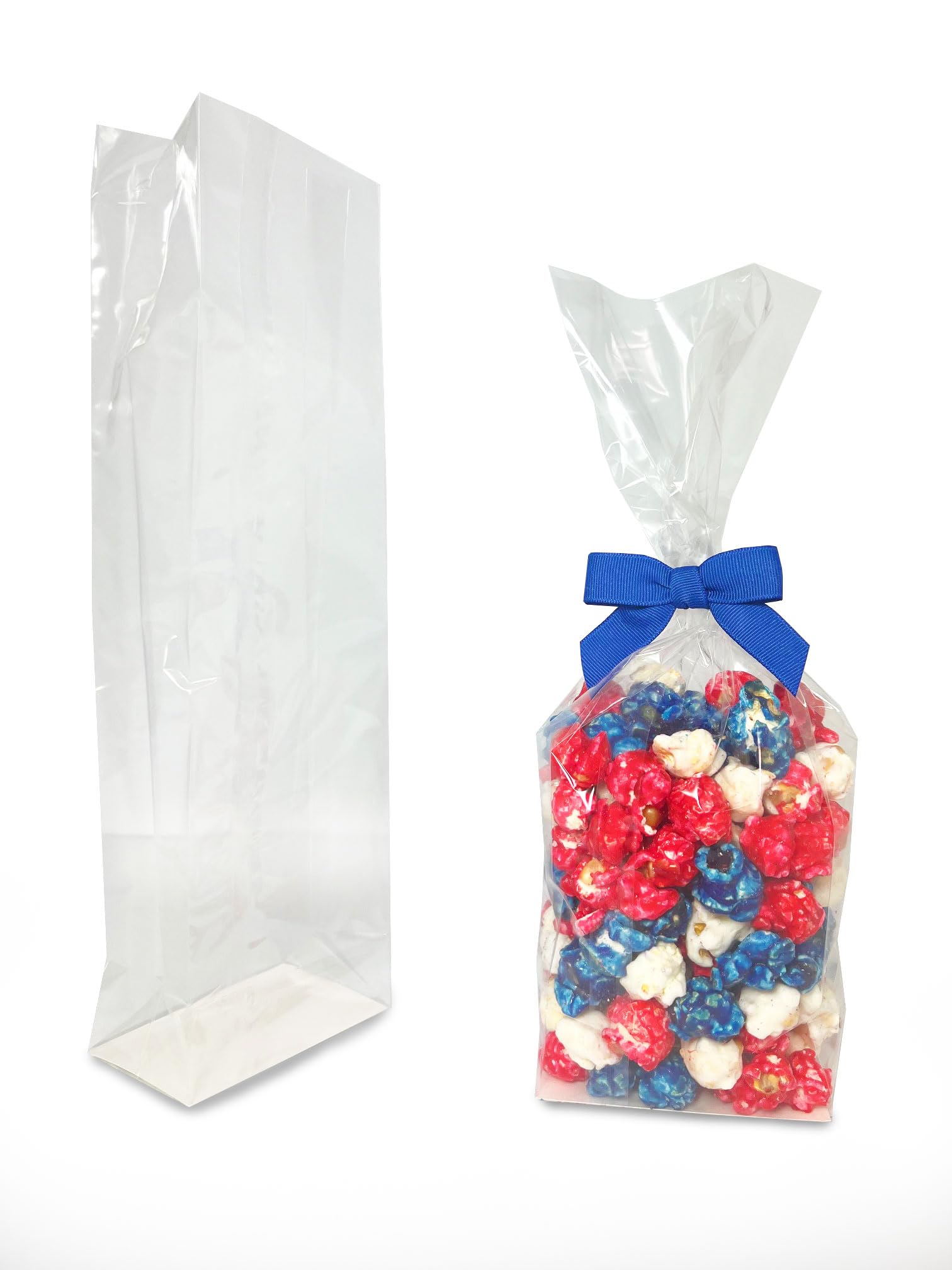 Fenton Gusseted Flat Bottom Cellophane BOPP Bags with Paper Insert, 50Pcs 3.5x2.25x12 Inches Cellophane Bags Gusseted, Transparent, 61PBGF