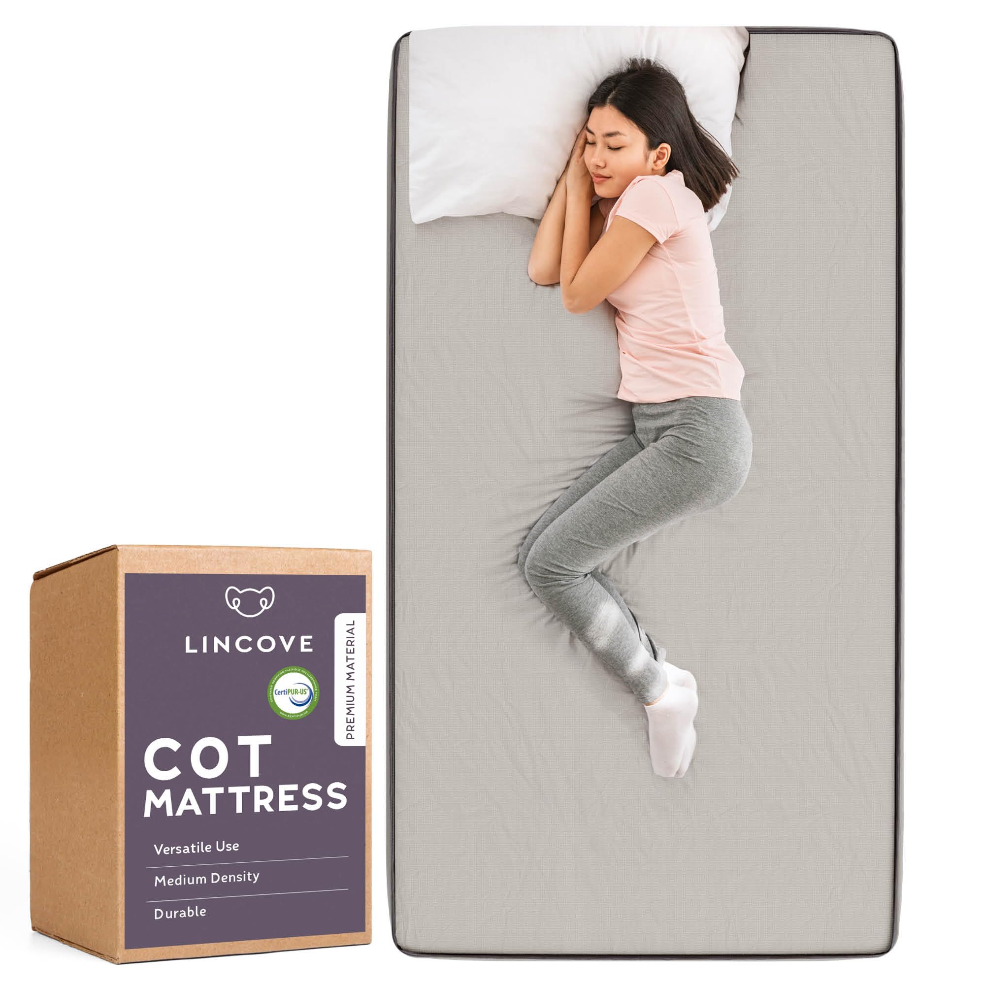 Lincove Premium 6-Inch Thick Foam Mattress with Durable Fabric Cover – Ideal for RV, Cot, Guest Bedroom - Folding Bed & Daybed - CertiPUR-US Certified –Made in USA Size: 36"x74"x6" - Color: Grey