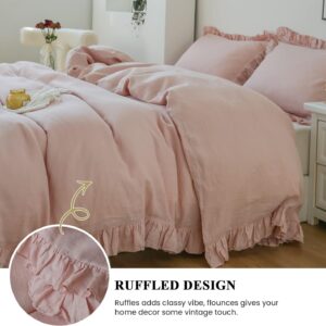 The Bed Linen, Linen Duvet Cover in Blush Pink, Ruffle Linen Comforter Cover, Queen King Linen Bedding Set Ruffled Bedding Set Washed Linen Fabric Duvet Cover Set Uo Bedding (Full 80X90)