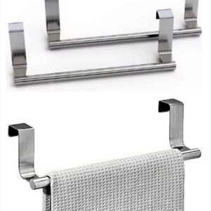 RUIBAOLY Stainless Steel Over Door Towel Rack Bar Holders for Universal Fit on Over Cabinet Cupboard Doors ，9.2" Wide - 2 Pack(Silver)