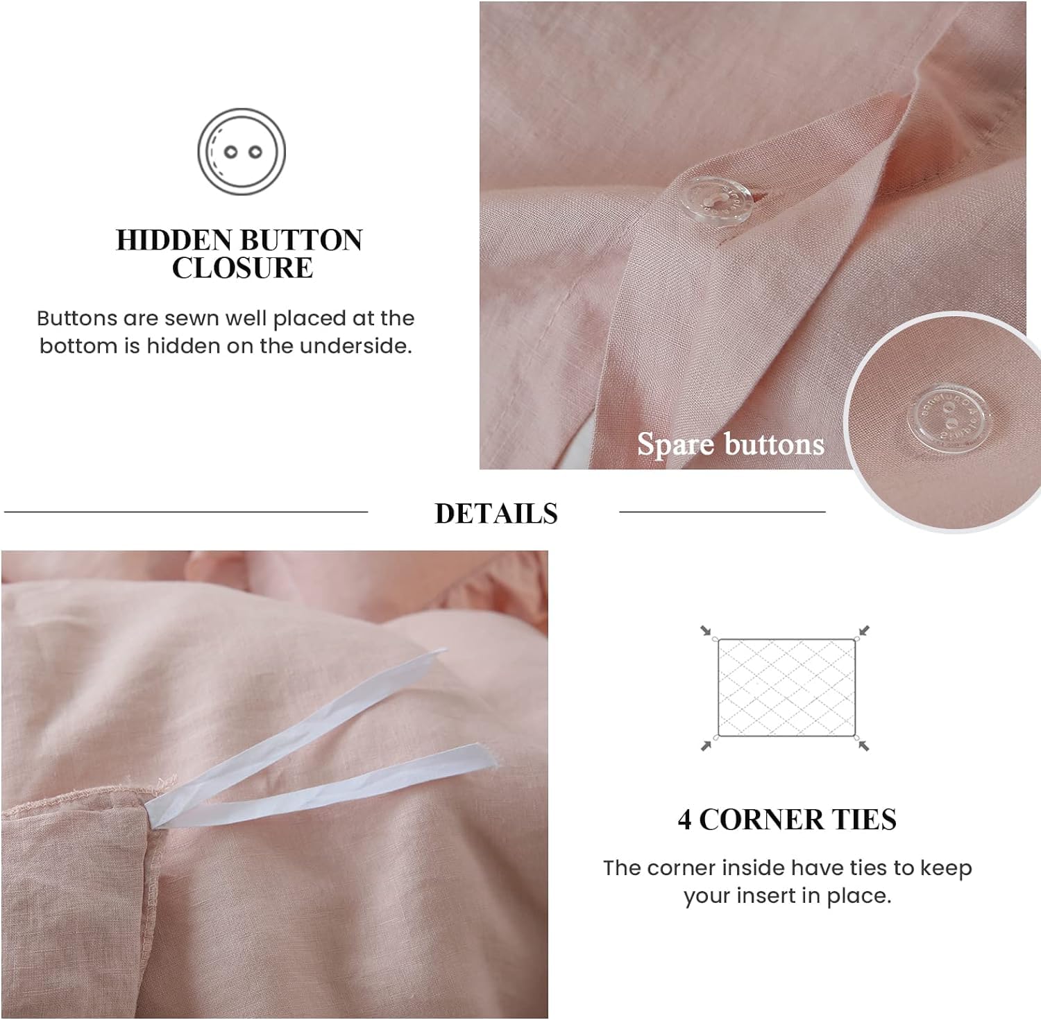 The Bed Linen, Linen Duvet Cover in Blush Pink, Ruffle Linen Comforter Cover, Queen King Linen Bedding Set Ruffled Bedding Set Washed Linen Fabric Duvet Cover Set Uo Bedding (Full 80X90)