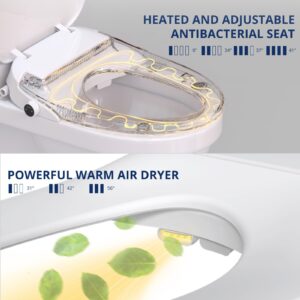 Smart Bidet Toilet Seat with Heated Water, Adjustable Washing, Air Dryer, Warm Seat, Nightlight, Self-washing, Knob Control