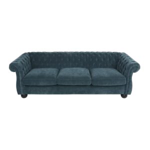 Merax 3-Seat Sofa with Wooden Legs and Tufted Backrest for Living Room, Blue