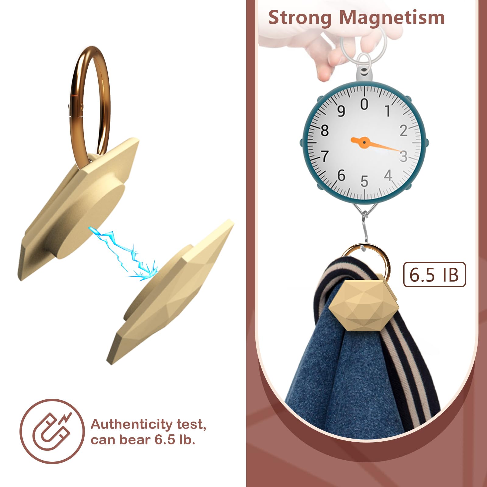 Magnetic Hat Clip for Travel on Bag High Strength Magnet Hat Holder Fits on Backpacks Purses Totes Diamond Exterior Design, Stylish and Generous, Creative Gift for Women (Tan)