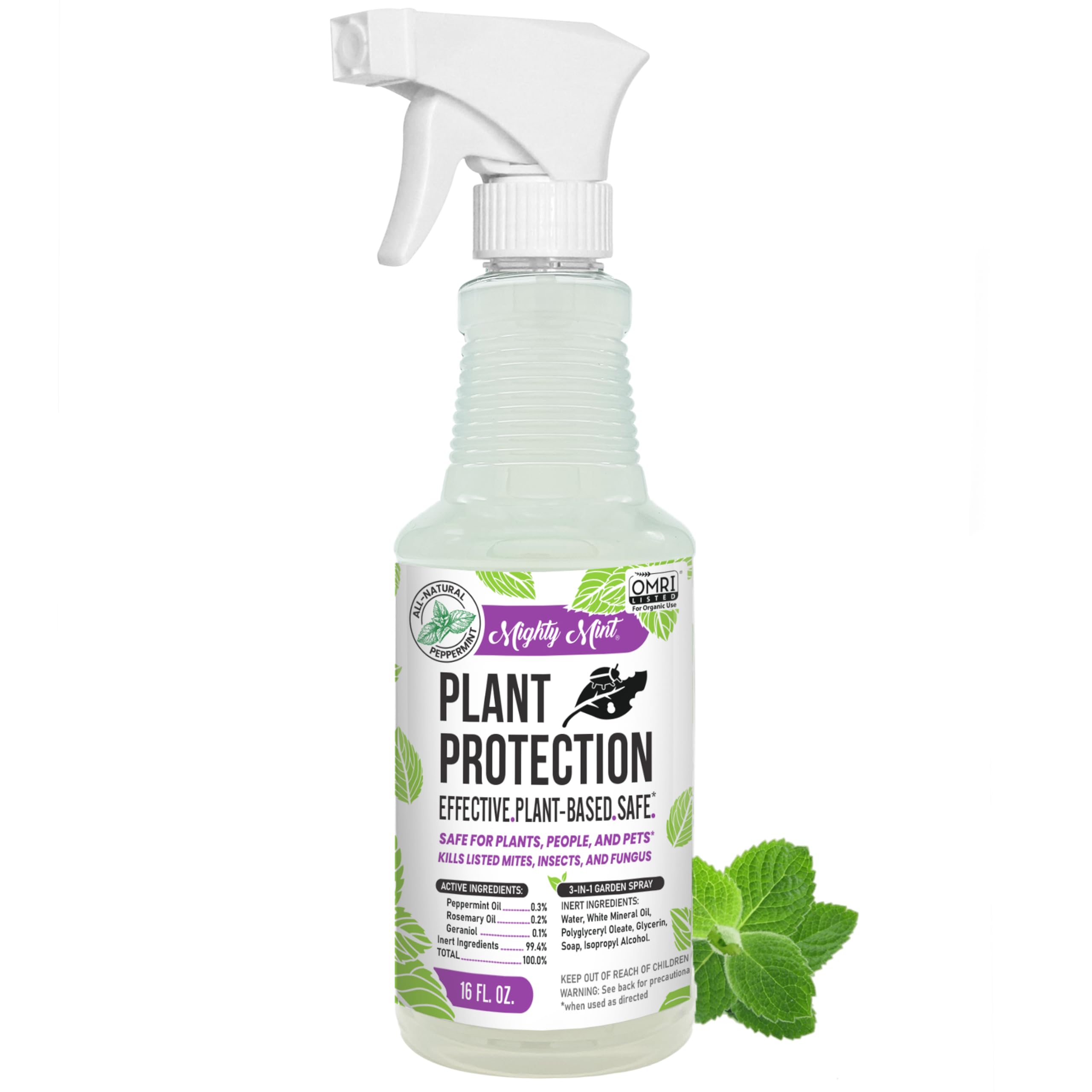 Mighty Mint Peppermint Plant Protection Spray for Insects, Gnats, Fungus, Mites, and Disease, 16 oz