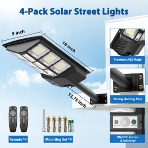 4-Pack 2000W Solar Street Lights Outdoor, 924 LEDs 12000LM Solar Lights Outdoor Motion Sensor, Waterproof Solar Parking Lot Lights Dusk to Dawn, 6500K LED Solar Flood Lights for Yard, Remote Control