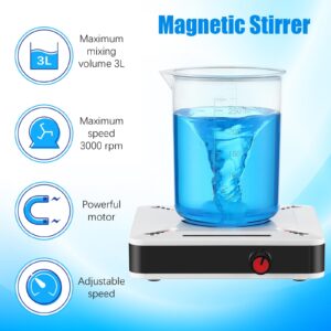 Feekoon Magnetic Stirrer 3000rpm, Magnetic Stir Plate with 5 Stir Bar and 1 Stir Bar Retriever, Max Stirring Capacity 3000ml Water Vortex Magnetic Mixer for Lab Brewing (No Heating)