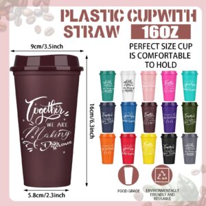 Pickmesh 15 Pcs Employee Appreciation Gift Thank You Gift for Team 16oz Plastic Coffee Cup with Lid Inspirational Tumbler Travel Mug for Coworker Staff Teacher Christmas (Colorful)