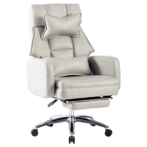 high back office chair -500 lbs big and tall executive office chair, ergonomic computer desk office chair, adjustable lumbar support, heavy duty metal base, armrest side with 4 storage bags,light grey