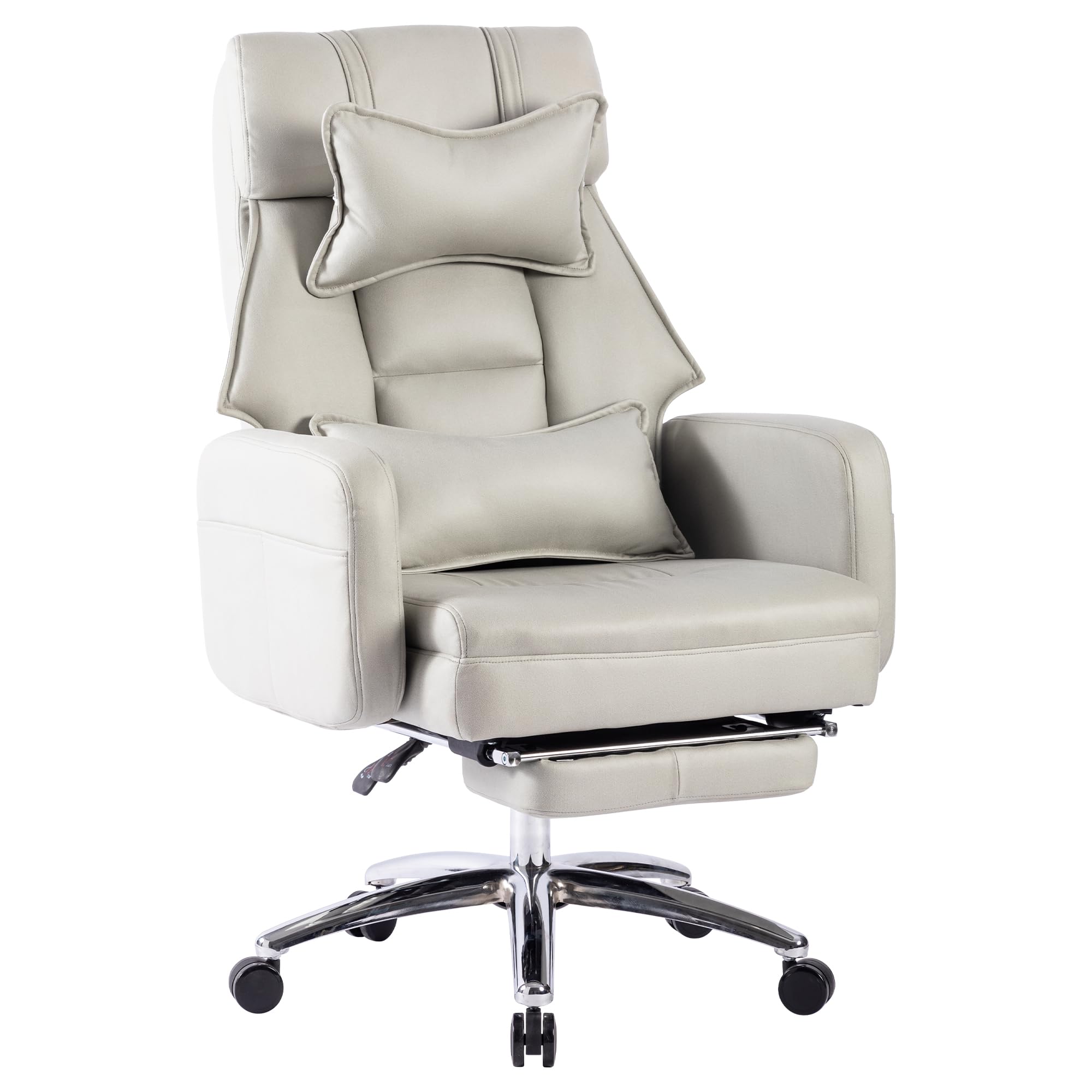 High Back Office Chair -500 LBS Big and Tall Executive Office Chair, Ergonomic Computer Desk Office Chair, Adjustable Lumbar Support, Heavy Duty Metal Base, Armrest Side with 4 Storage Bags,Light Grey