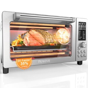 nuwave bravo pro smart 21qt toaster oven air fryer combo, convection oven countertop, 12 functions all in 1, with even & quick crisp technology, 50-450°f, 1800w, stainless steel