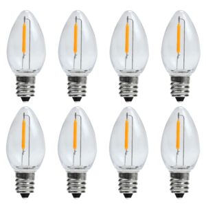 kgc 8 pack led night light bulbs, c7 shatterproof replacement led light bulb for string light, e12 base salt lamp bulbs, 0.6w equivalent to 7w, warm white 2200k, 50lm.