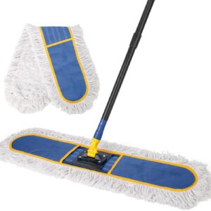 KeFanta 36" Commercial Dust Mops for Floor Cleaning,Industrial Dry Mop with Heavy Duty Long Handle,Large Cotton Reusable mop Head,for Hardwood,Tile,Concrete,Laminate,Garage Floors(Blue)