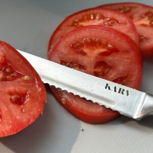 Karv Serrated Kitchen Knife - 5 Inch High Carbon Stainless Steel Full Tang Premium Steak Knife - Knife for Bread, Tomato, Steak and Everyday Kitchen Use