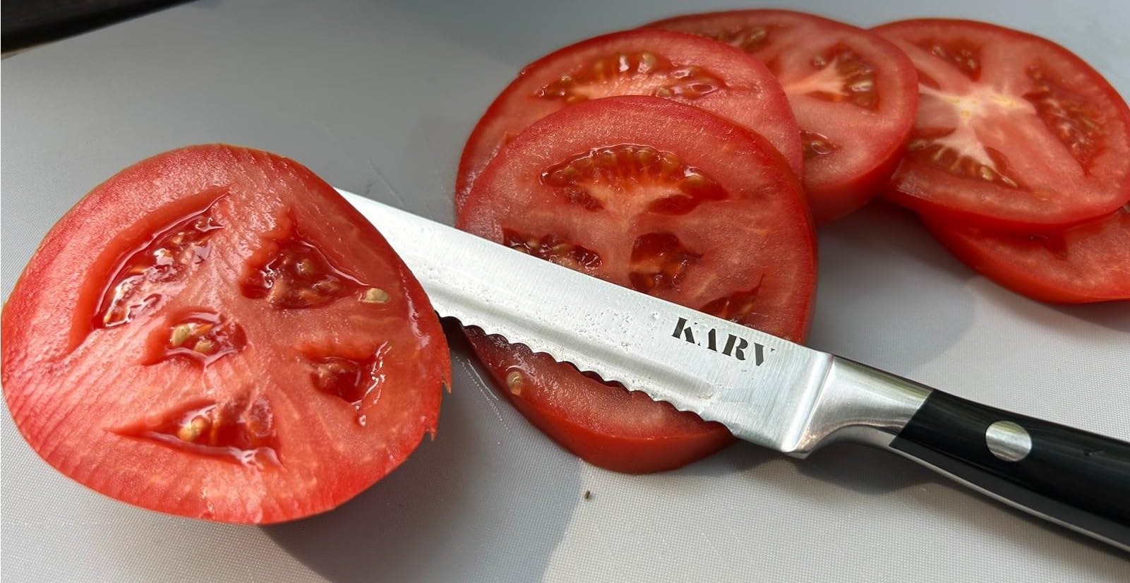 Karv Serrated Kitchen Knife - 5 Inch High Carbon Stainless Steel Full Tang Premium Steak Knife - Knife for Bread, Tomato, Steak and Everyday Kitchen Use