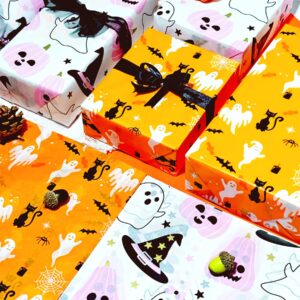 LIAPAWPAW 30 Sheets Halloween Tissue Paper, Ghost Pumpkin Tissue Paper For Gift Bags, Cute Pink Orange Gift Wrapping Tissue Art Tissue Decorative For Halloween Holiday Part DIY Craft Packing,20x14inch