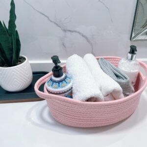 GiftExpress 2 Pack Pink Woven Basket - 13" x 8" x 5" Cotton Rope Organizing Baskets for Baby Items or Cat & Dog Toys - Cute Soft Gift Storage Bin w/ Handles