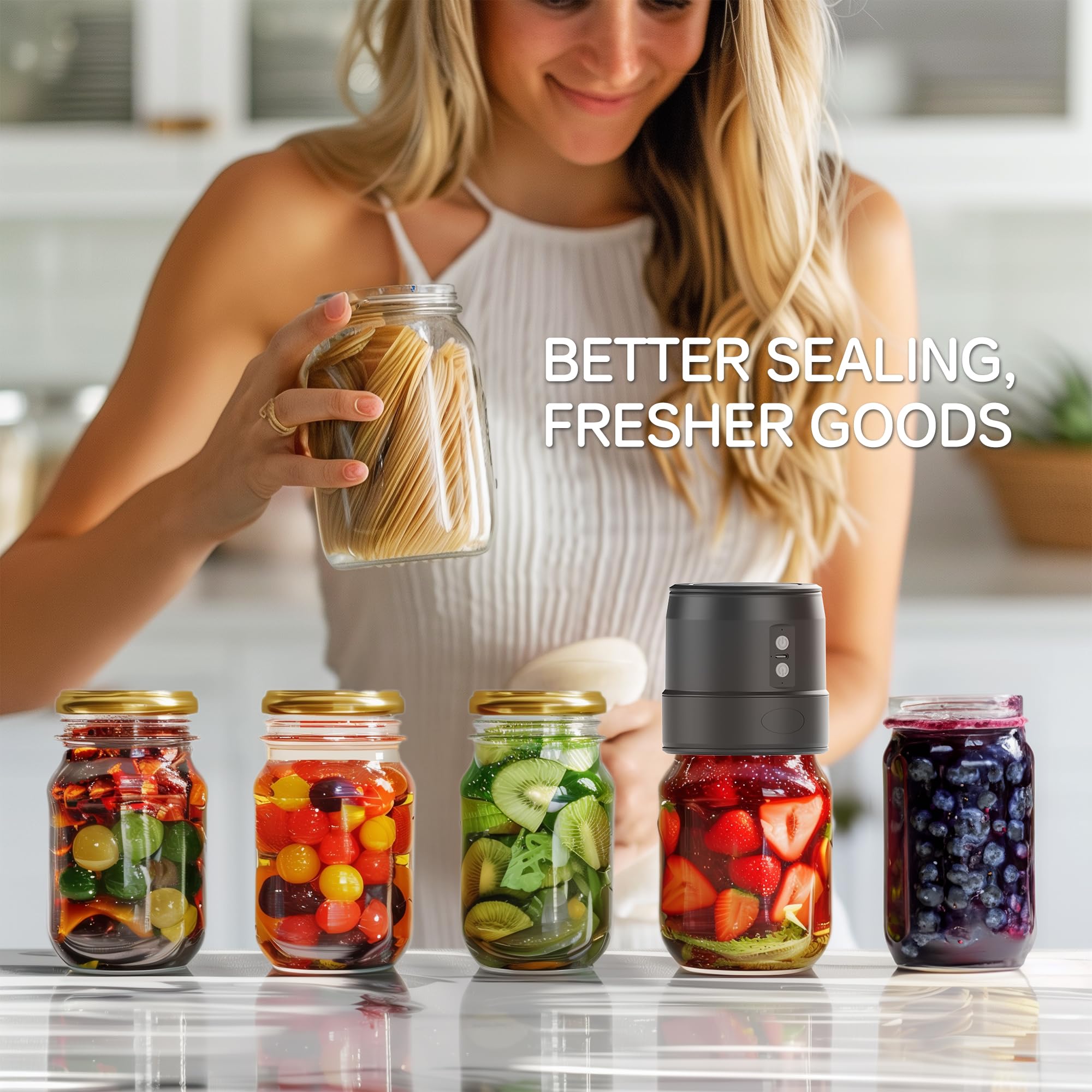 EASYERA Mason Jar Vacuum Sealer Kit, Upgraded Dual-Head Auto-Stop Mason Sealer, Fits Wide & Regular Mouth Jars | Quiet, Portable & Rechargeable for Food Storage, Fermentation, Canning Easy & Save Time