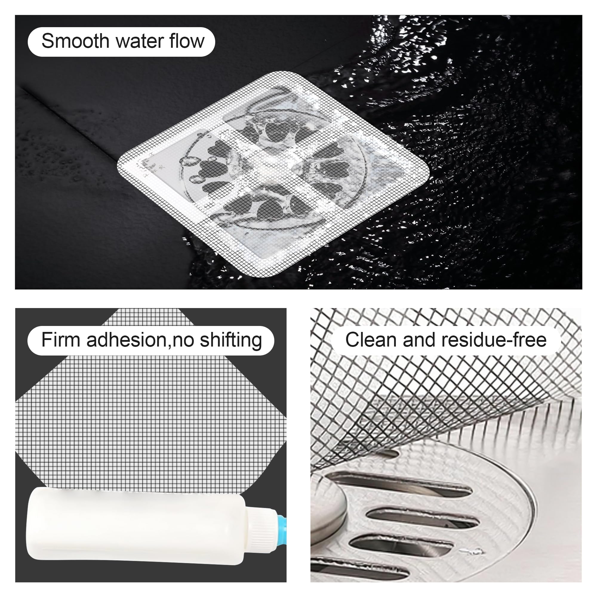 IURRDOP Disposable Shower Drain Cover Hair Catcher Mesh Stickers,30Pcs 4-Inch Disposable Floor Drain Stickers,Universal Sink Drain Cover for Human and Pet Hair - Ideal for Bathroom,Kitchen and Bathtub