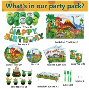 Dinosaur Birthday Decorations Kit For Boys Dinosaur Party Supplies Dino Backdrop Plates Cups Napkins Banner Balloon Tablecloth Cake Toppers