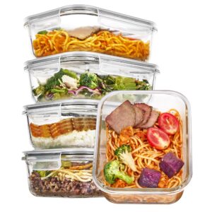 vtopmart 5 pack 35oz glass food storage containers with lids, meal prep containers, airtight reusable lunch container set, safe for oven, microwave, freezer, and dishwasher