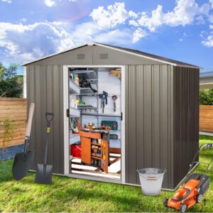 glanzend 6x8 ft outdoor storage shed, metal garden shed with steel floor, double sliding doors, ventilation, suitable for backyard, patio, garage, lawn