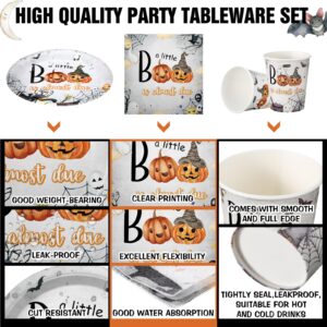 Hushee 200 Pcs Halloween a Little Boo Is Almost Due Baby Shower Paper Plates Napkins Cups Baby Shower Party Supplies Tableware Set Disposable Cup Napkin for 50 Guest Party Decoration