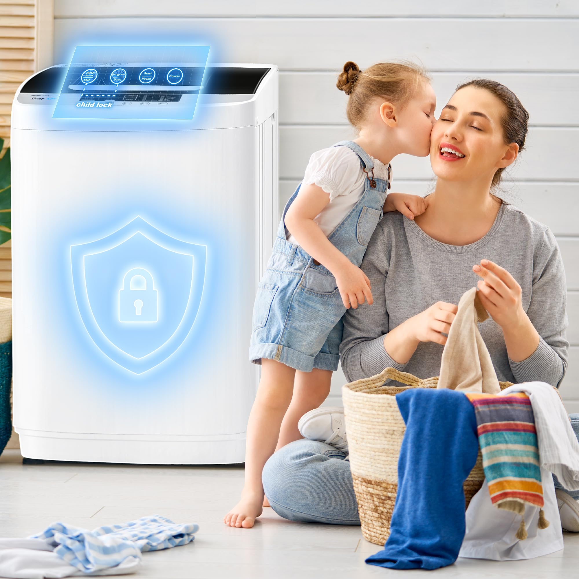 Kasunpul 0.9cu.ft Full Automatic Washer, Small Portable Washing Machine with 10 Wash Programs, Built-in Drain Pump and LED Display, Compact Laundry Washer Spinner for Apartment, RV, Dorm