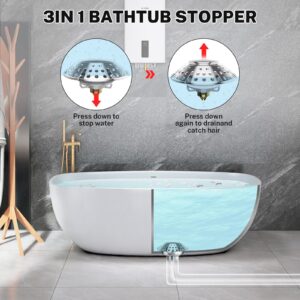 MGT Bathroom Sink Stopper Tub Drain Hair Catcher Tub Plug Pop Up Tub Drain Stopper Stainless Steel Bathroom Tub Stopper for 1 1/2 to 2 in Bath Drain Hole Bathtub Stopper Replacement