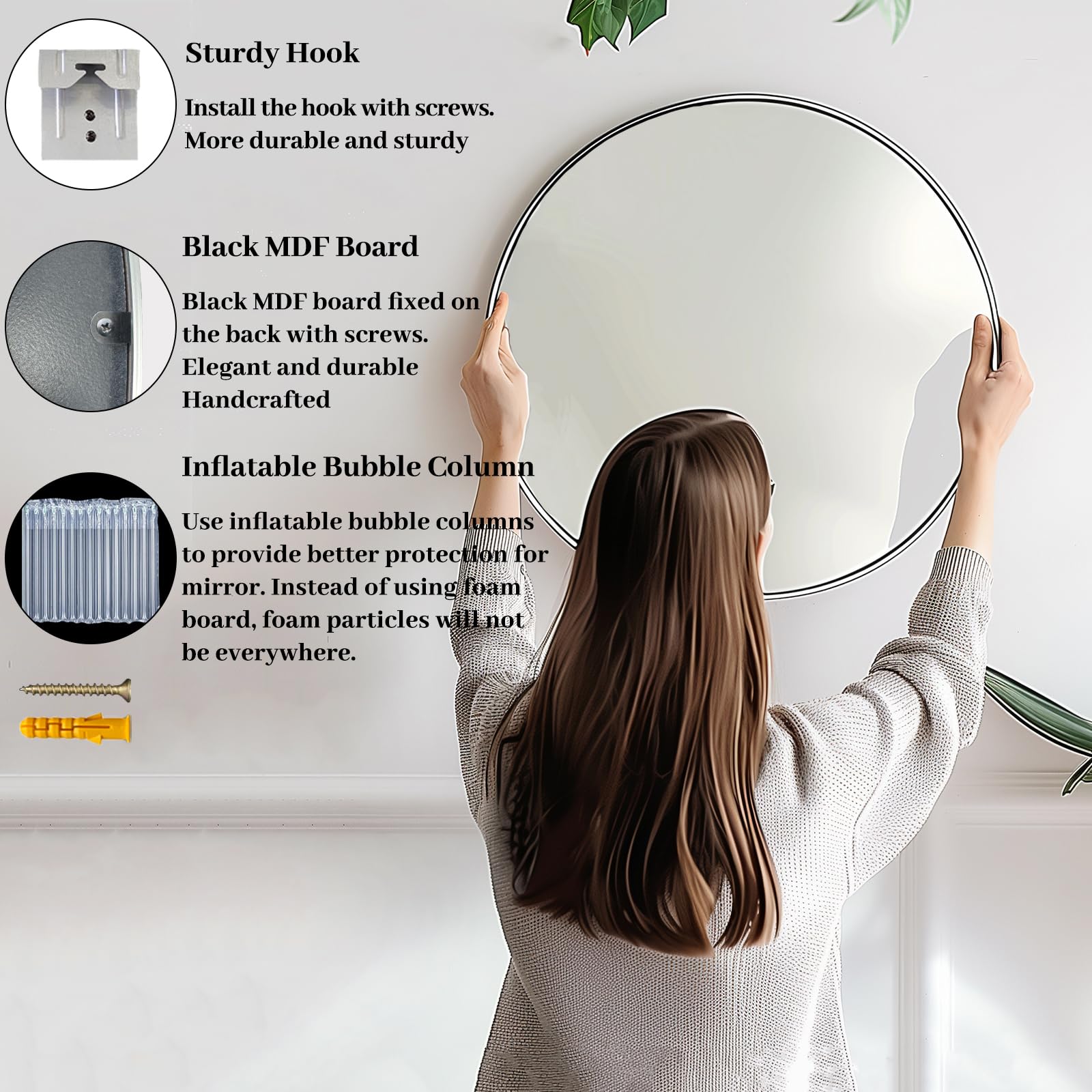 Sunniry Silver Round Mirror, Round Mirror 24 inch, Round Bathroom Mirror, Silver Circle Mirror Metal Frame, Round Mirrors for Living Room, Bathroom, Wall, Hallway.