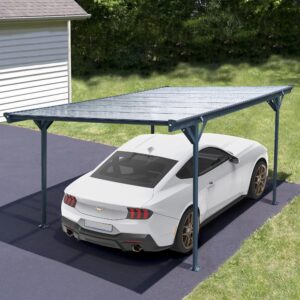 real relax 10 x 16ft heavy duty metal carport, outdoor aluminum pitched roof canopy with polycarbonate panel for cars, boats & ideal shelter, grey