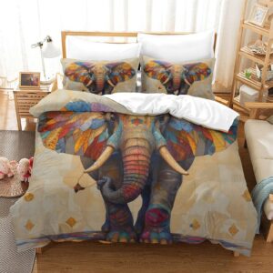 colorful elephants comforter covers 3d printedbeautiful elephant bedding set quilt cover duvet cover for childrens and adults 3 pieces with pillowcases microfiber with zipper closure super king（260x22