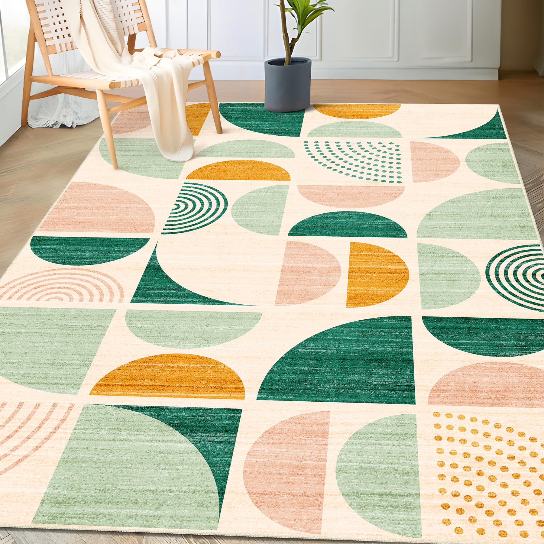 MUJOO Green Rug Boho Washable,3x5 Area Rugs for Bedroom Entryway Living Room Bedside,Small Throw Floor Carpet Non Slip Soft Indoor Modern Abstract Sage Green