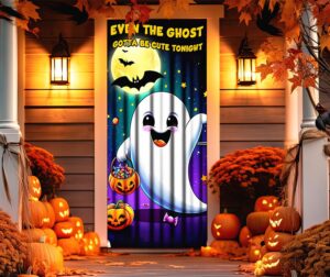 halloween door cover, cute halloween front door banner covering decorations, fabric halloween door hanging banner backdrop decor indoor outdoor halloween party supplies decorations 72.8x35.4 inch