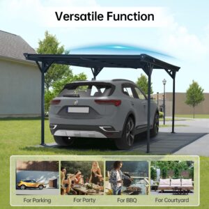 Real Relax 10 x 16ft Heavy Duty Metal Carport, Outdoor Aluminum Pitched Roof Canopy with Polycarbonate Panel for Cars, Boats & Ideal Shelter, Grey