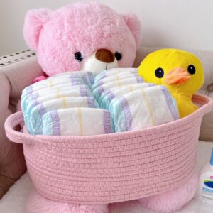 GiftExpress 2 Pack Pink Woven Basket - 13" x 8" x 5" Cotton Rope Organizing Baskets for Baby Items or Cat & Dog Toys - Cute Soft Gift Storage Bin w/ Handles